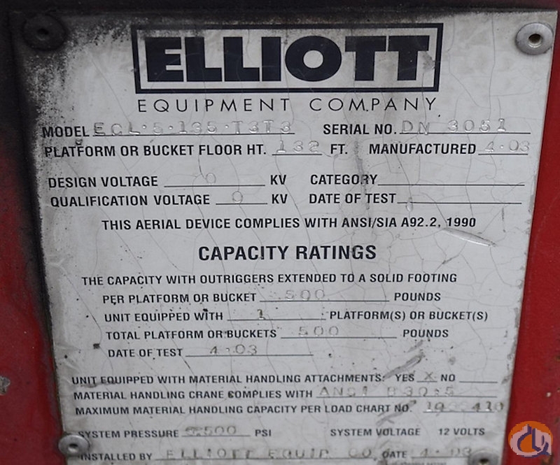 Sold Elliott ECL-5-135-T3T3 Crane in Wright City Missouri | Crane Network